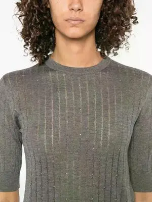 Max Mara Embellished Ribbed Knit Sweater
