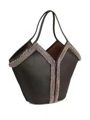 Hereu Shearling-trimmed Leather Tote Bag - Brown
