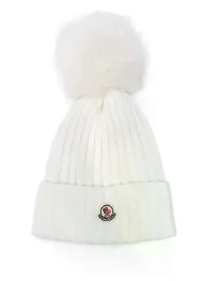 Moncler Ribbed Virgin Wool Pom-pom Beanie - Neutrals