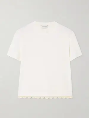 Magda Butrym Crochet-trimmed Cotton-jersey T-shirt - Neutrals