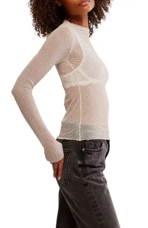 Free People Sheer Stitched Top - Ivory