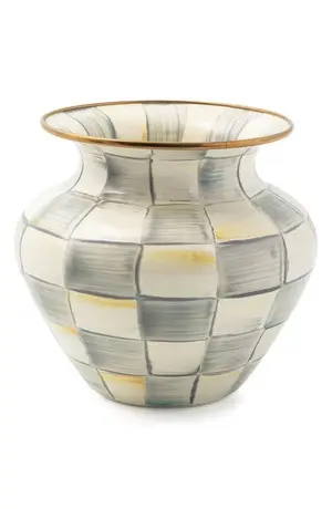 MACKENZIE-CHILDS Sterling Check Large Enameled Steel Vase - Grey/white