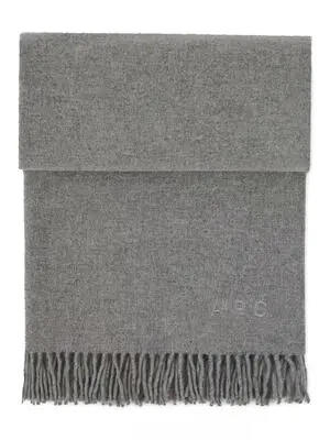 A.p.c. Embroidered-logo Fringed Scarf - Grey