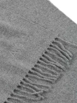 A.p.c. Embroidered-logo Fringed Scarf - Grey