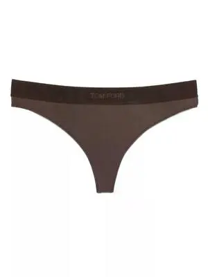 TOM FORD Logo-waistband Thong - Brown