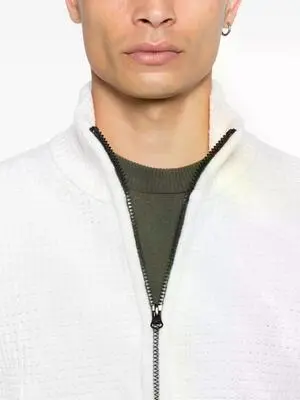 C.P. COMPANY Zip-front Waffle-knit Cardigan With Goggle Patch - Neutrals