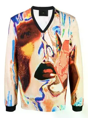 LIMITATO Abstract-face Print Wool Sweater