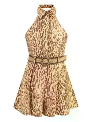 Zimmermann Halterneck Leopard-print Mini Dress