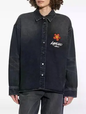 Kenzo Flower-embroidered Denim Shirt - Black