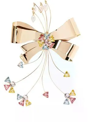 Valentino Garavani Bow-shaped Crystal Brooch - Gold