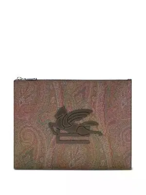 Etro Paisley Pattern Pouch With Logo Patch - Brown