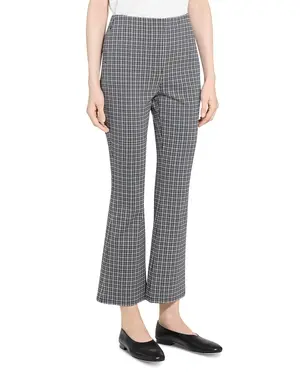 Theory Kick Flare Plaid Trousers - Almond Multi