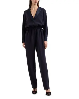 Emporio Armani Cady Satin Trim Jumpsuit - Navy Blue