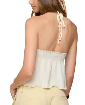 EDIKTED Textured Iridescent Babydoll Halter Top - Cream