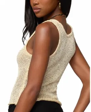 EDIKTED Eleora Sequin Knit Tank Top - Cream