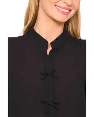 CECE DUPRAZ Puff Sleeve Bow Placket Blouse - Rich Black