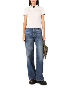 Maje Short Sleeve Polo Shirt - Ecru