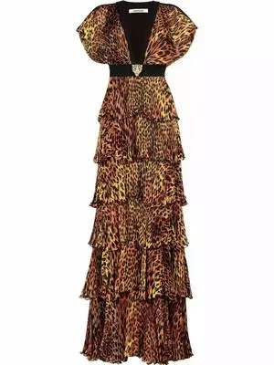 Roberto Cavalli Leopard-print Long Evening Dress