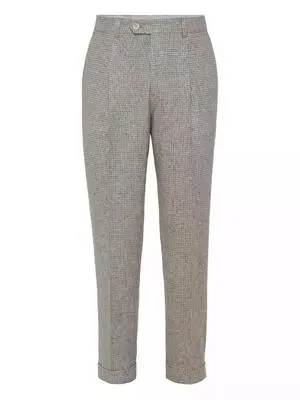 Brunello Cucinelli Pleated-front Check-pattern Trousers - Neutrals