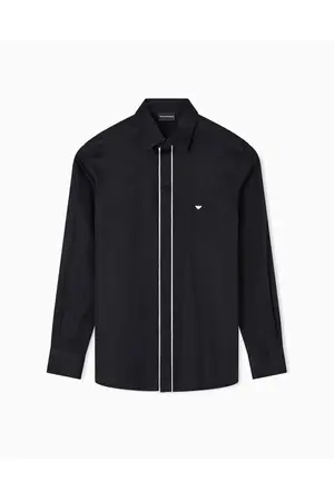 Emporio Armani Pima Cotton Shirt With Piping - Black