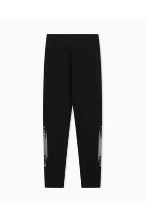 EA7 Logo Series Stretch Cotton Blend Leggings - Black