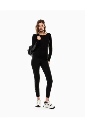 EA7 Logo Series Stretch Cotton Blend Leggings