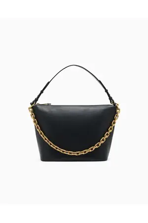 Emporio Armani Leather Hobo Bag With Chain Strap - Black