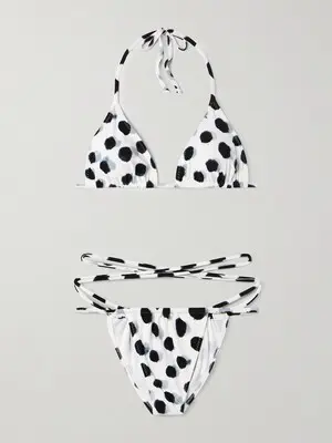 Norma Kamali Polka-dot Triangle Halterneck Bikini - Multi
