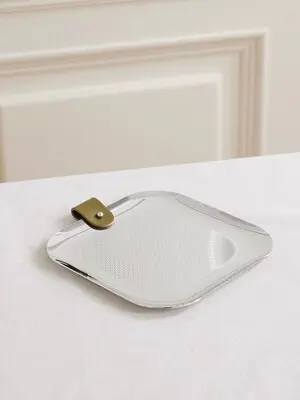 Christofle Club Leather-trimmed Trinket Tray - Silver