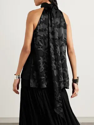 Adam Lippes Giulia Devoré-satin Halterneck Top