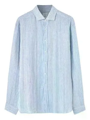 XACUS Striped Linen Shirt - Blue