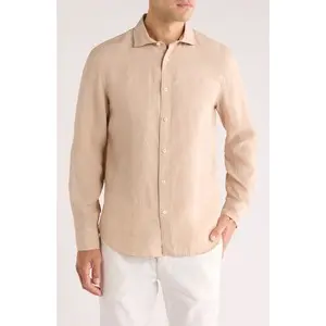 Bugatchi Axel Shaped Fit Linen Button-up Shirt - Sand