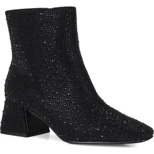 LADY COUTURE Rhinestone Block Heel Bootie - Black