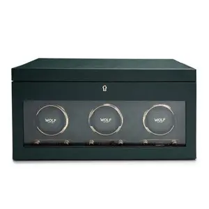 Wolf British Racing Triple Watch Winder With Storage - Green
