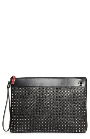 CHRISTIAN LOUBOUTIN Funky Crosta Spikes Suede Wristlet Pouch - Black/gun Metal