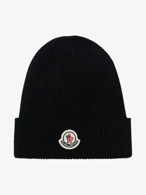 Moncler Logo Wool Beanie Hat - Black