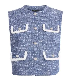 Maje Tweed Sleeveless Top - Blue