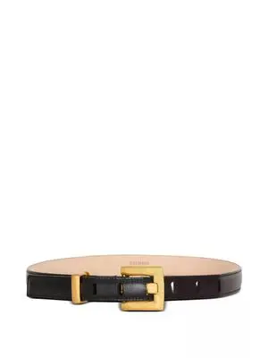 Balmain Anthem Calfskin Leather Belt With Gold Buckle - Black