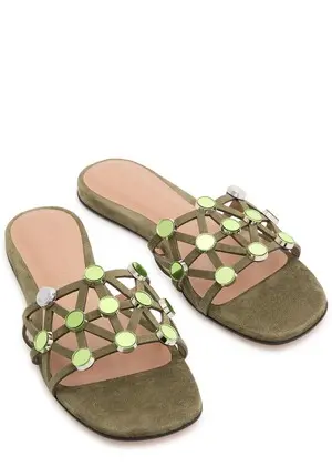 Attico Grid Embellished Suede Sliders