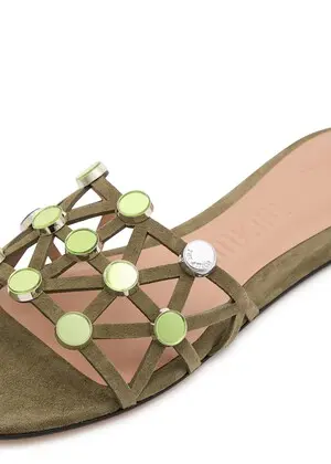 Attico Grid Embellished Suede Sliders