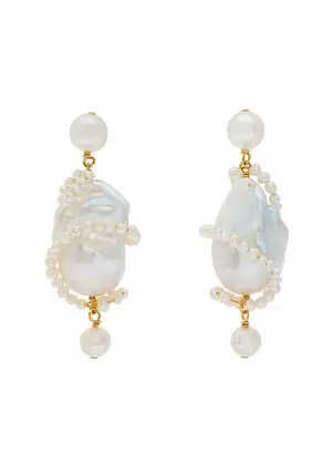 Completedworks Carvings Embellished 18kt Gold Vermeil Drop Earrings - Pearl