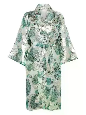 DOLCI FOLLIE Metallic-print Mid-length Robe - Green