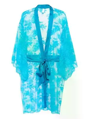 DOLCI FOLLIE Lace Satin-waist Robe - Blue