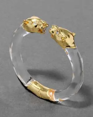 Alexis Bittar Panther Visage Lucite Hinge Cuff Bracelet