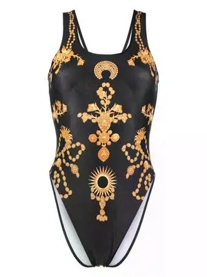 MARINE SERRE Ornament Print One Piece Swimsuit - Black