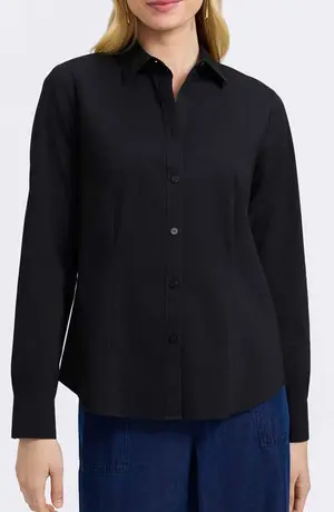 Foxcroft June Stretch Cotton Blend Button-up Shirt - Black