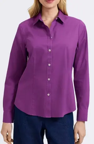 Foxcroft June Stretch Cotton Blend Button-up Shirt - Fig