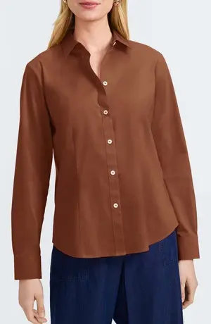 Foxcroft June Stretch Cotton Blend Button-up Shirt - Macchiato