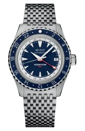 MIDO Ocean Star Gmt Automatic Bracelet Watch - Silver/blue