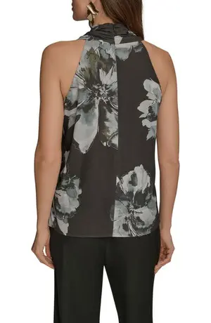 Donna Karan New York Printed Sleeveless Top With Side Drape